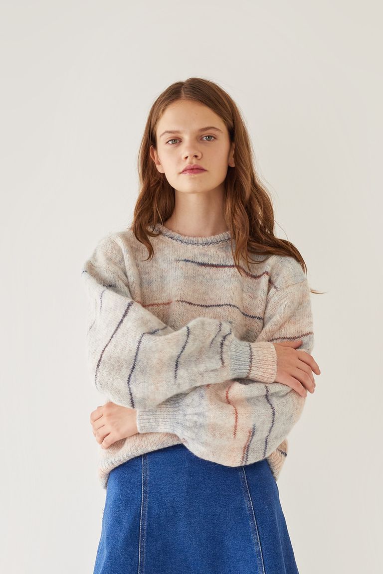 Slub yarn crewneck with puff sleeves - Women's Clothing Online Made in ...