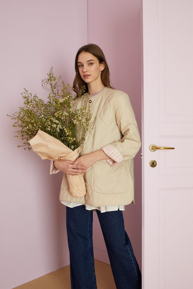 Quilted coat with vichy lining - Women's Clothing Online Made in Italy