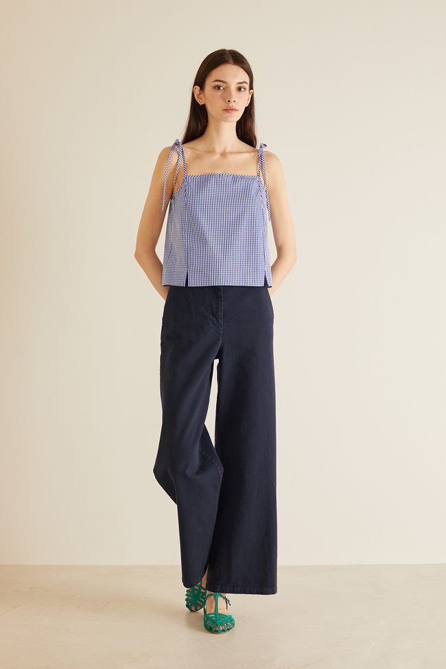 Top vichy con spalline annodate - Abbigliamento donna made in italy