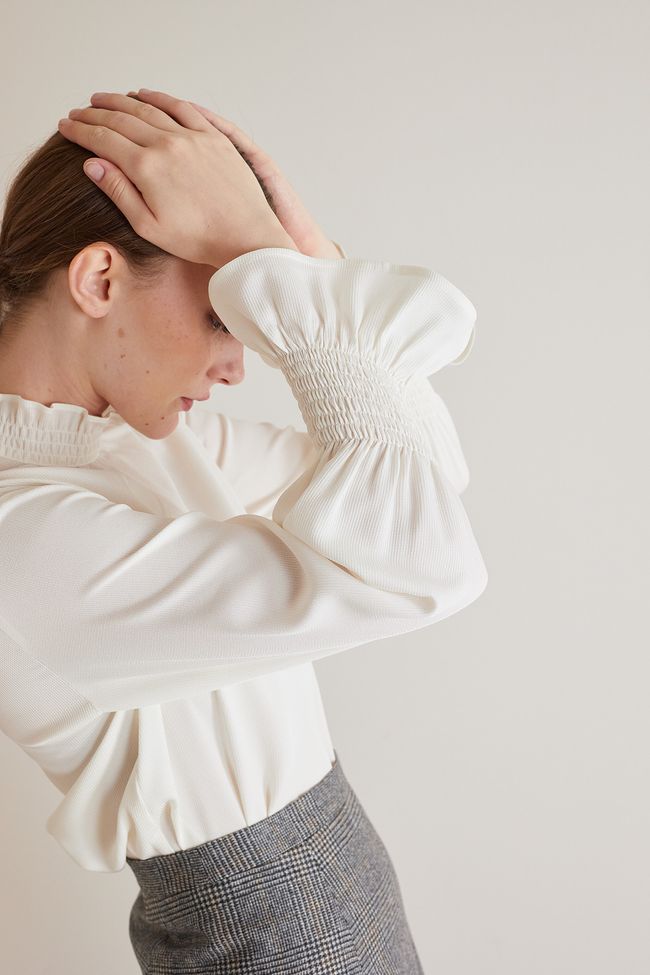Silk blouse with gathered collar and cuffs - Women's Clothing Online ...