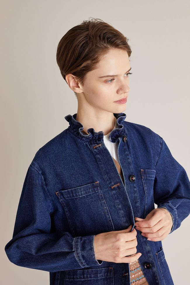 Ruffle collar denim jacket - Women's Clothing Online Made in Italy