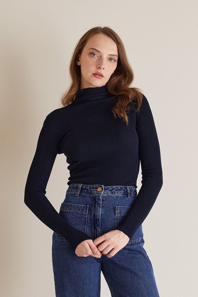 Ribbed volcano neck jumper - Women's Clothing Online Made in Italy