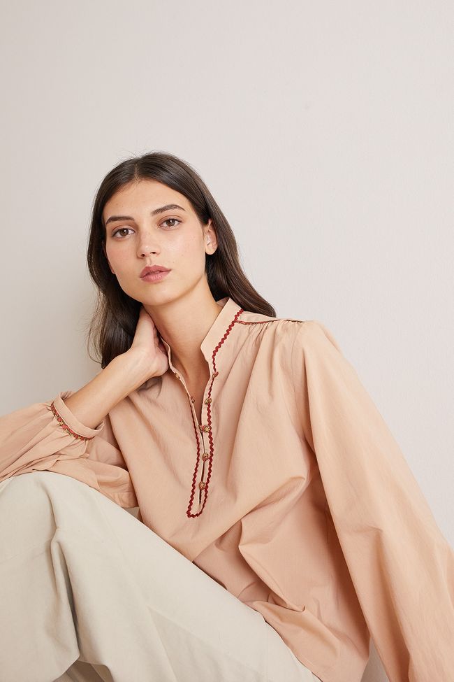 Mandarin collar top with floral inserts - Women's Clothing Online Made ...