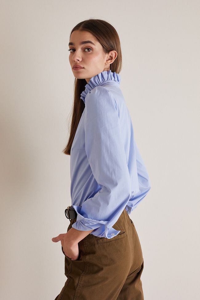 Cotton shirt with gathered collar - Women's Clothing Online Made in Italy