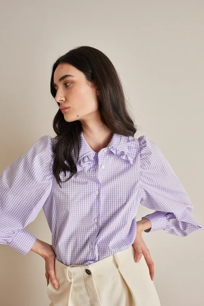 Ruffled collar shirt with puff sleeves - Women's Clothing Online Made ...