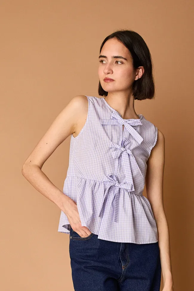 Top in cotone vichy con fiocchetti - Abbigliamento donna made in italy